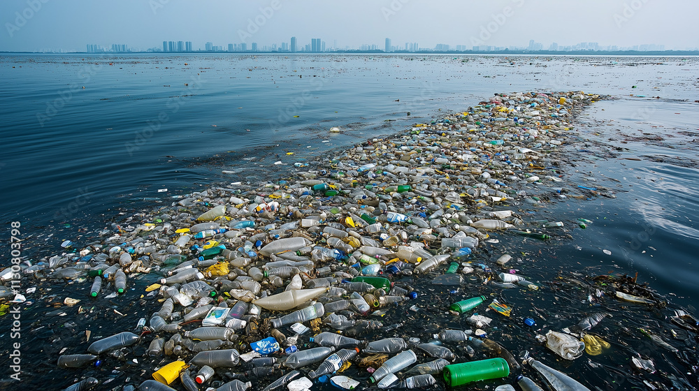 Swimming plastic water bottles pollution in a polluted ocean full of ...