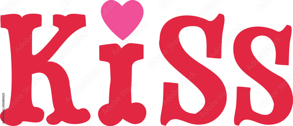 Kiss word letters typography vector. Valentine kiss text. Transparent ...