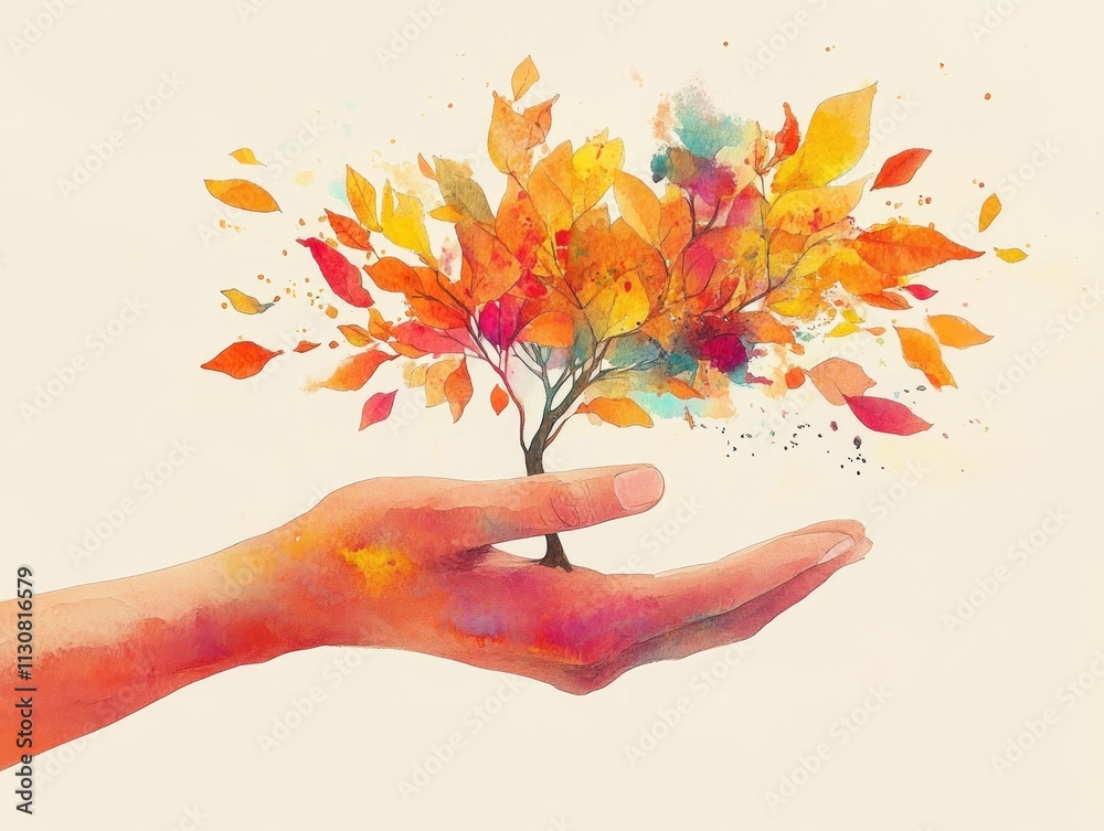 Explore the visual metaphor of a tree growing from hands, symbolizing ...