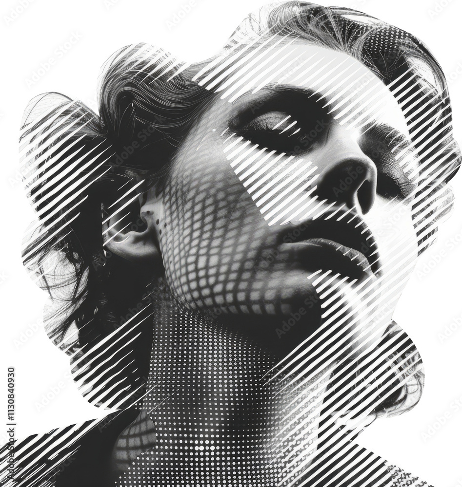 Girl dreams collage halftone bitmap, Young woman surrealism psychology ...