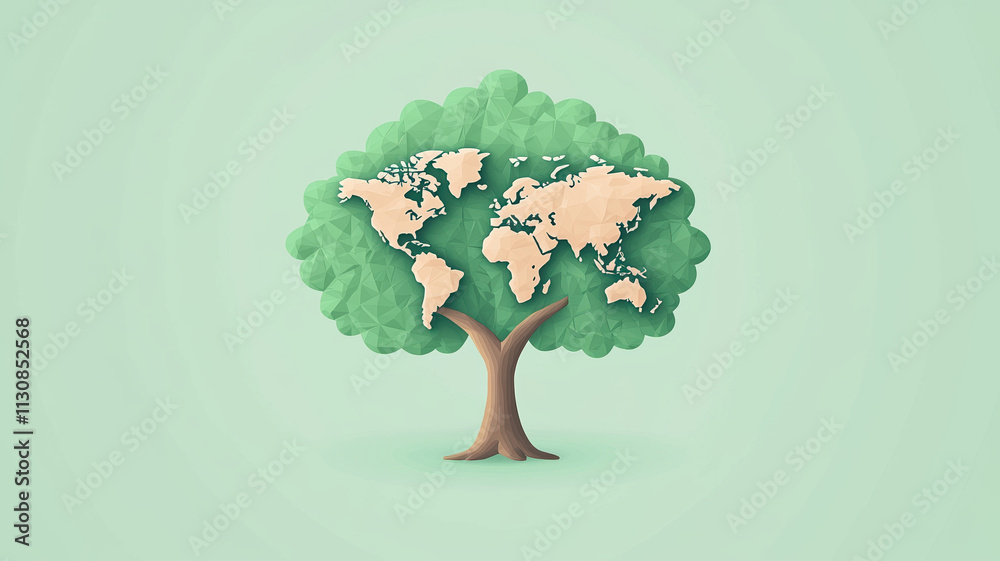 tree with world map integrated into its foliage, symbolizing nature and ...