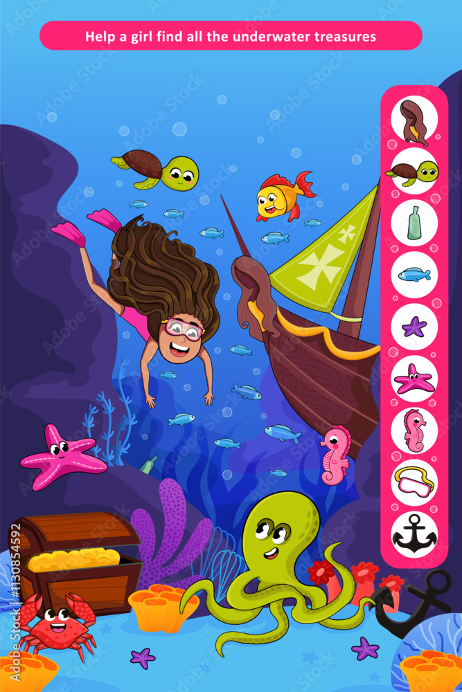 Printable kids' activity game: find hidden objects underwater with ...