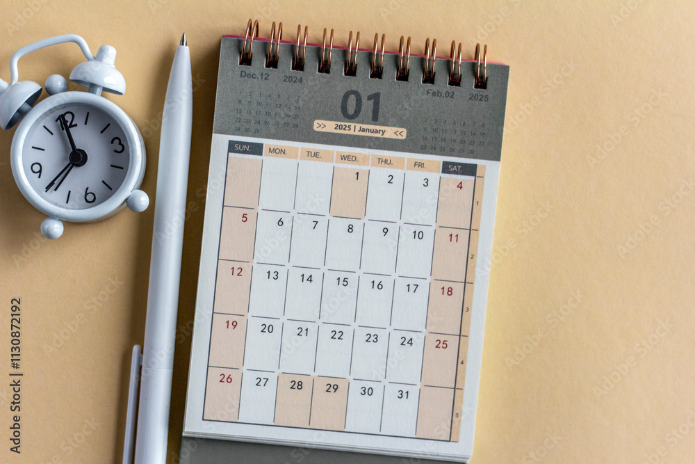 Hello, January. January 2025 planning calendar on your desktop. Stock ...