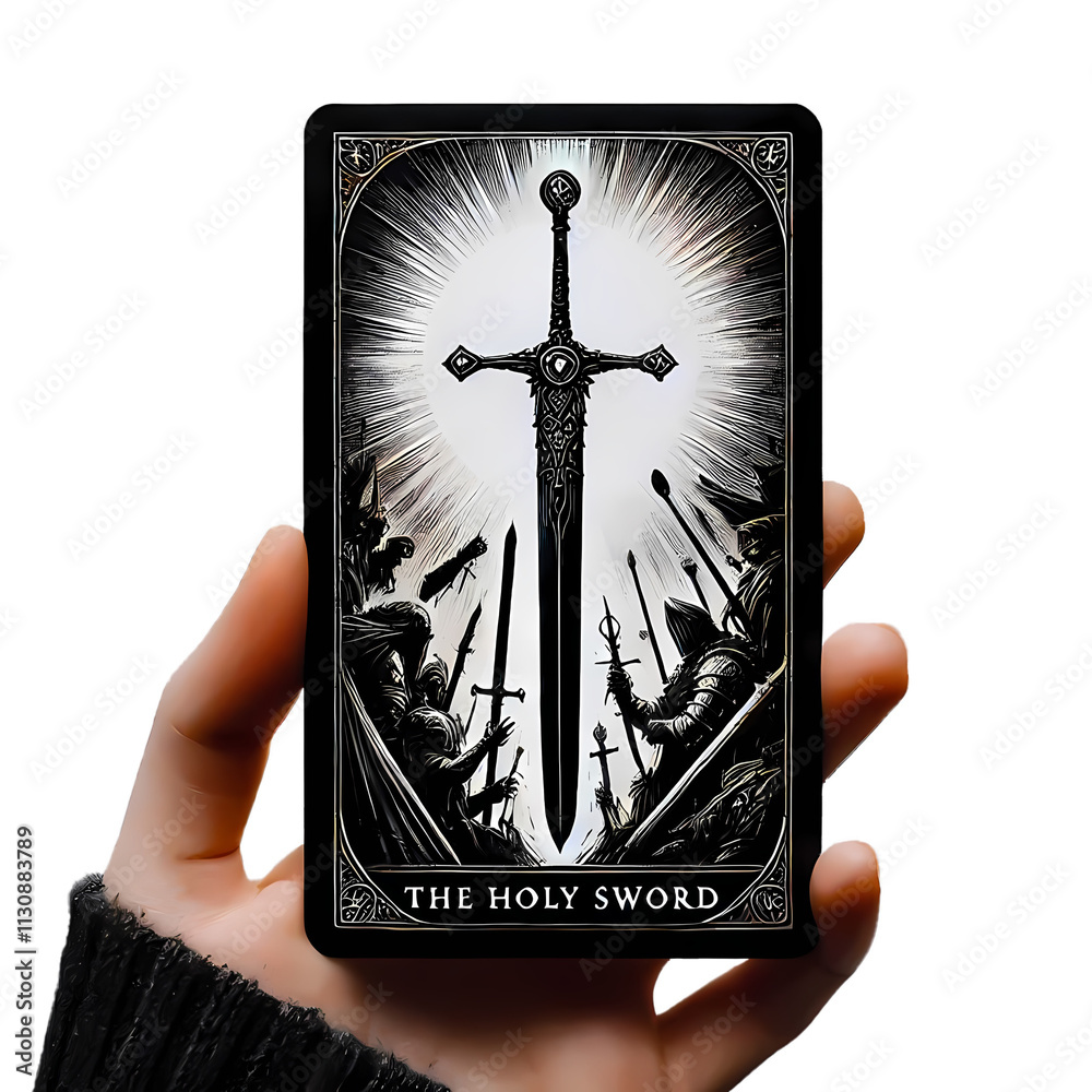 Hand holding the Dnd holy sword card with transparent background Stock ...