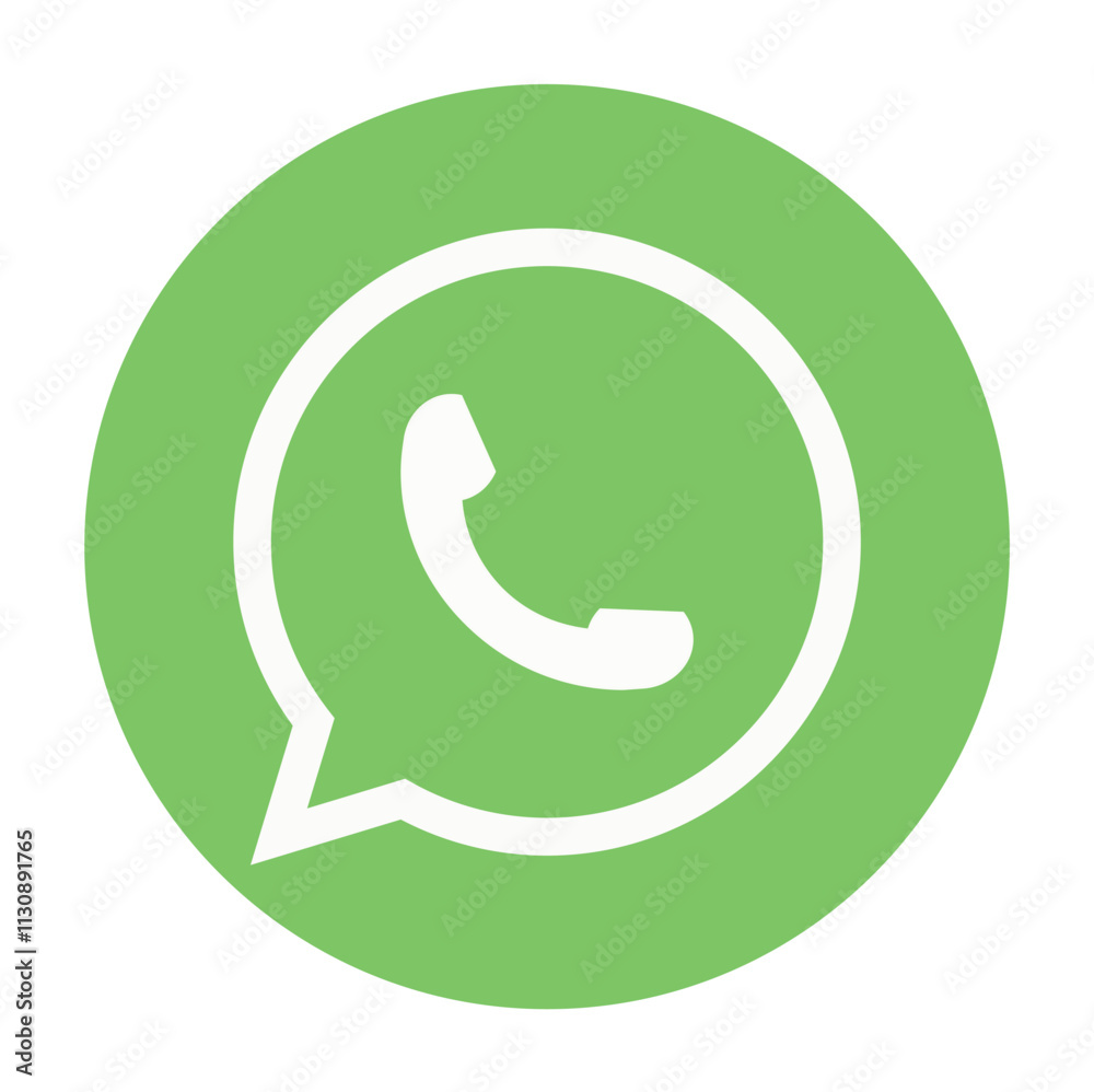 A professional vector illustration of a round WhatsApp icon, featuring ...