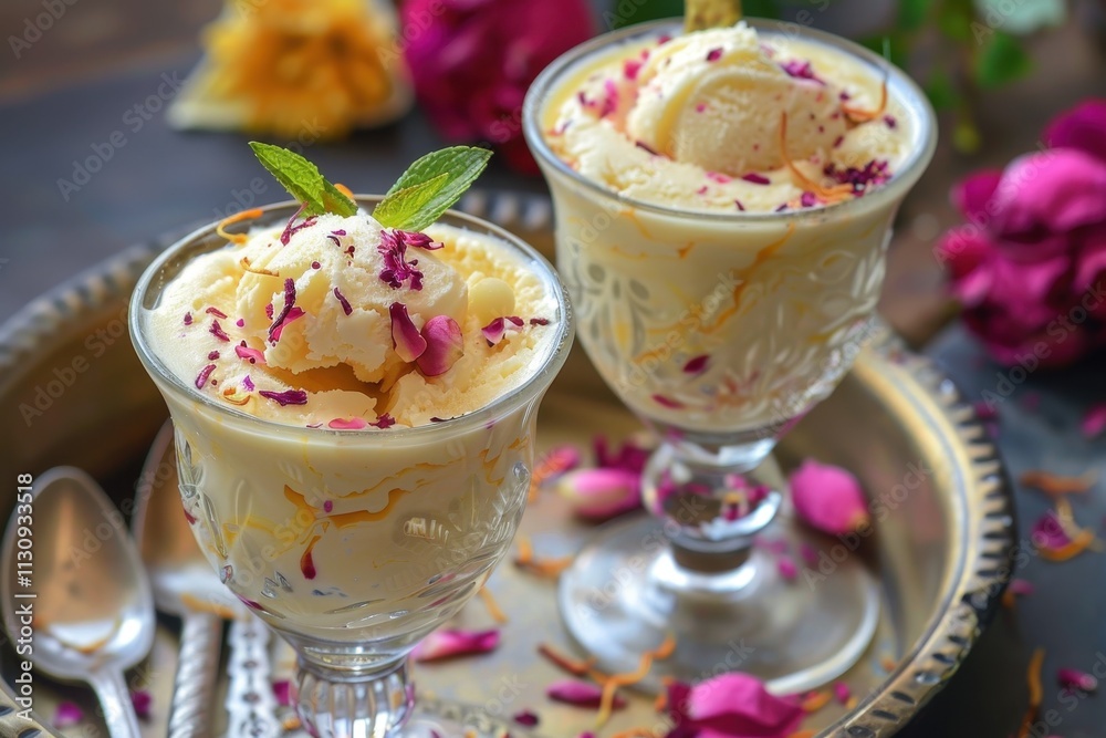 Indian dessert made from creamy kulfi with falooda and rose syrup ...