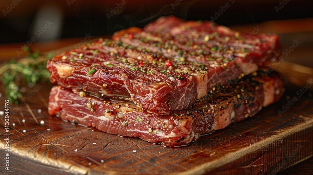 Dry Aged Beef ,Two raw pork shoulder cuts, showcasing marbled meat with ...