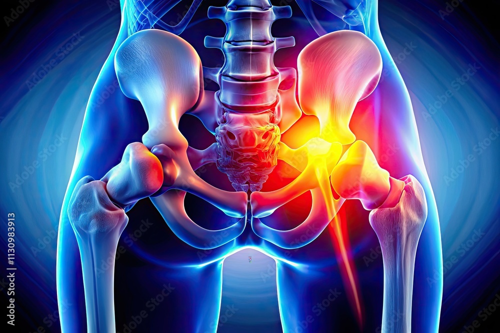 3D Illustrated Hip Pain X-Ray: Conceptual Medical Imagery, Skeletal ...