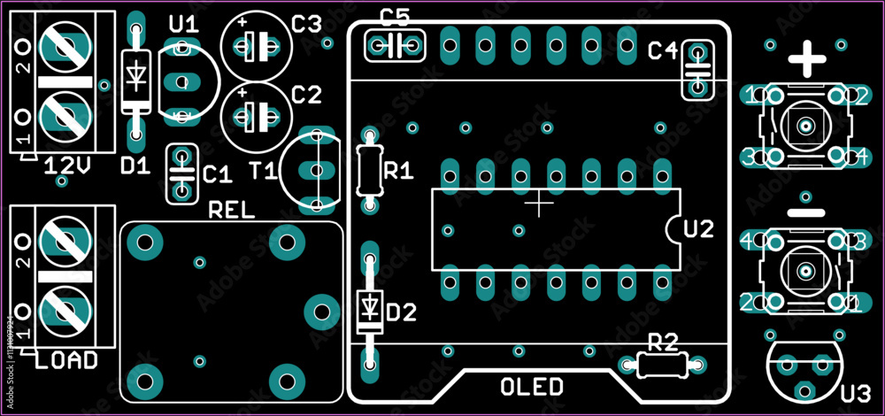 Placement of components of radio elements (contact pads and seats) on ...
