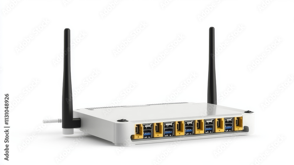 Wifi router, wireless broadband modem with antennas in front and ...
