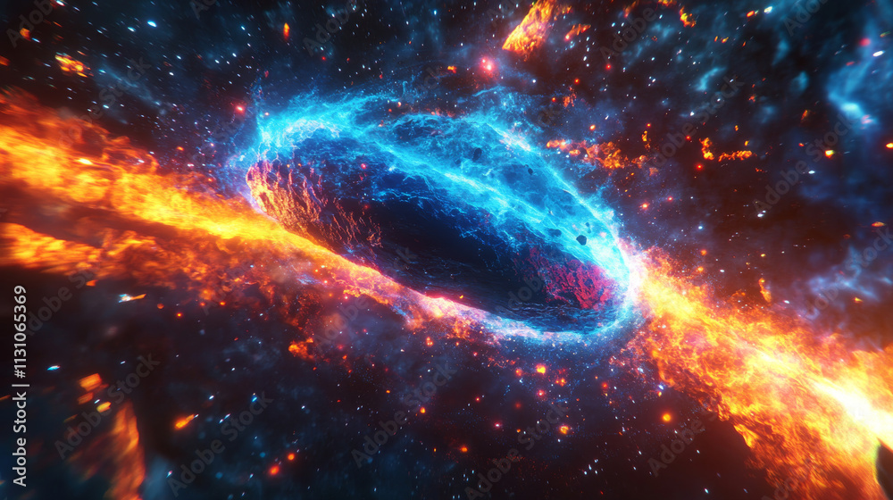 Blue asteroid with fire. Space meteor trail in sky vector. Meteorite ...