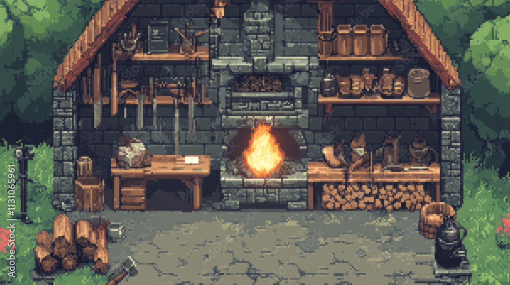 Forge or blacksmith stuff and furniture, burning oven, sword, anvil ...