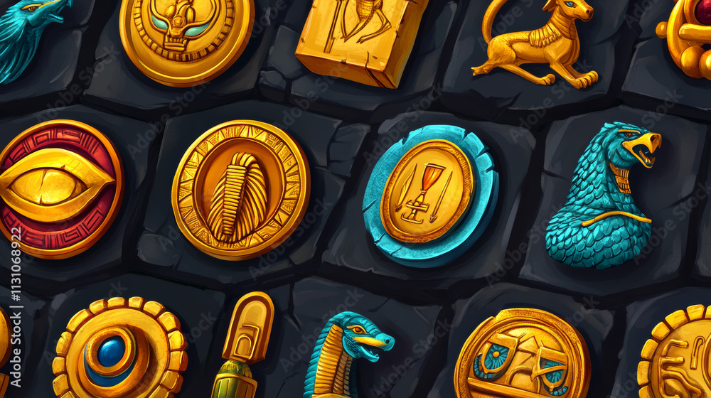 Ilustración de Stock Egyptian game user interface elements and buttons ...