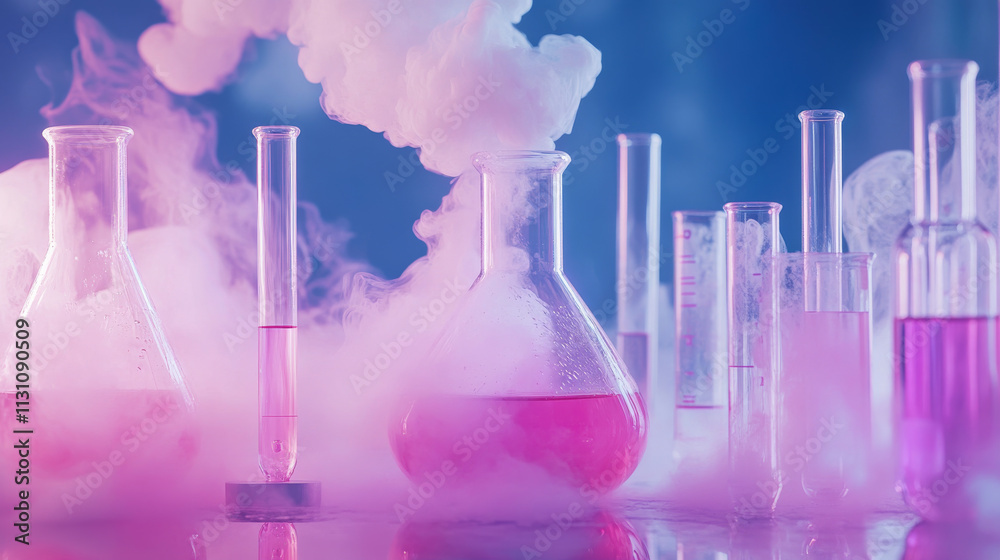 Chemical reaction in flask with explosion and smoke clouds animation ...