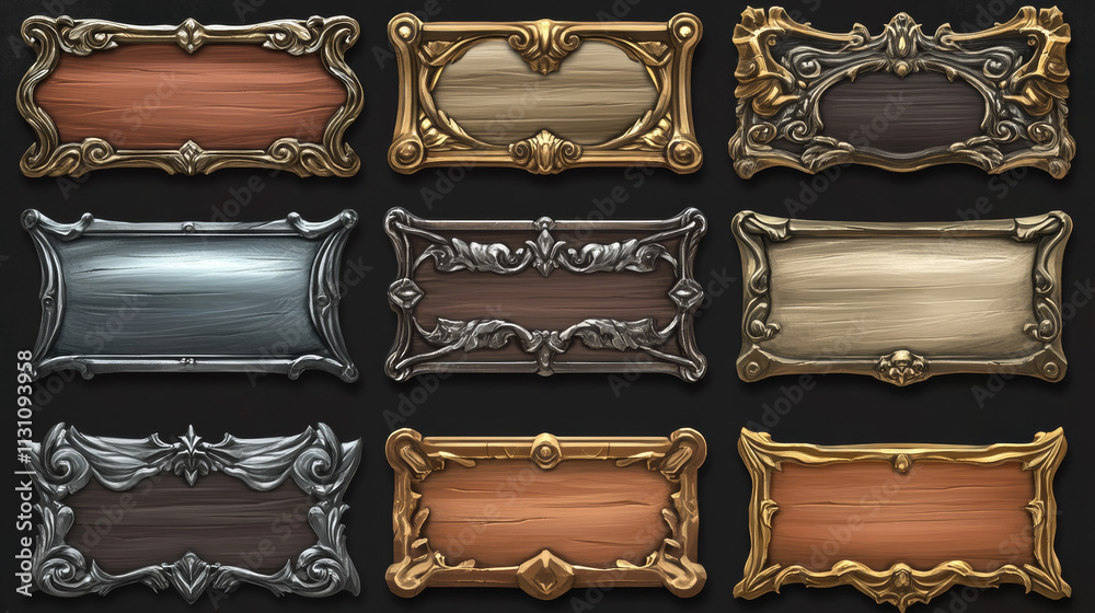 Rank frames, Ui game borders evolution wooden, metal, bronze, silver ...