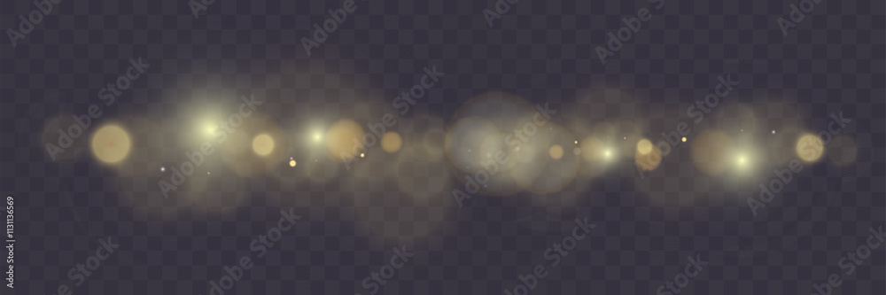 Bokeh background with soft golden light orbs on a transparent grid ...