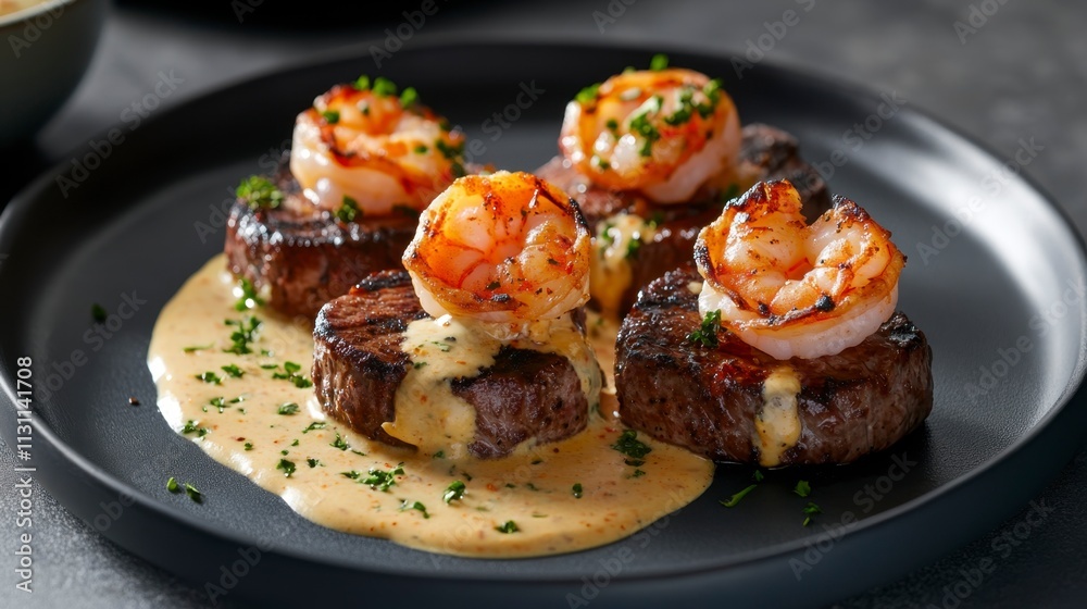 Gourmet Filet Mignon Medallions with Buttery Shrimp and Creamy Sauce ...