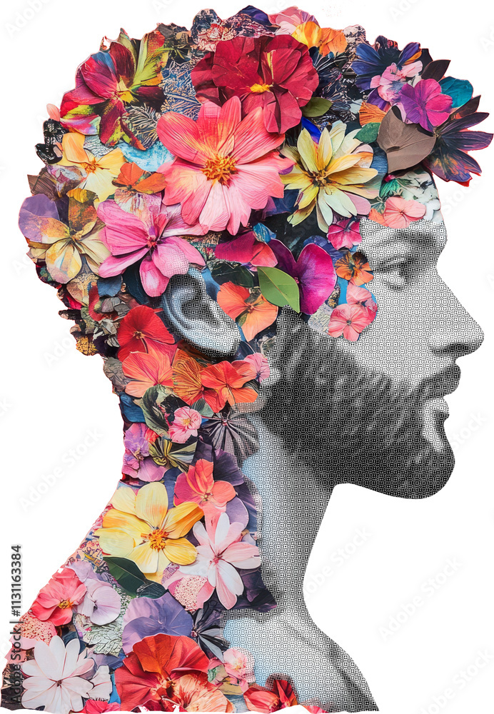 Man collage floral halftone bitmap collage element on transparent ...