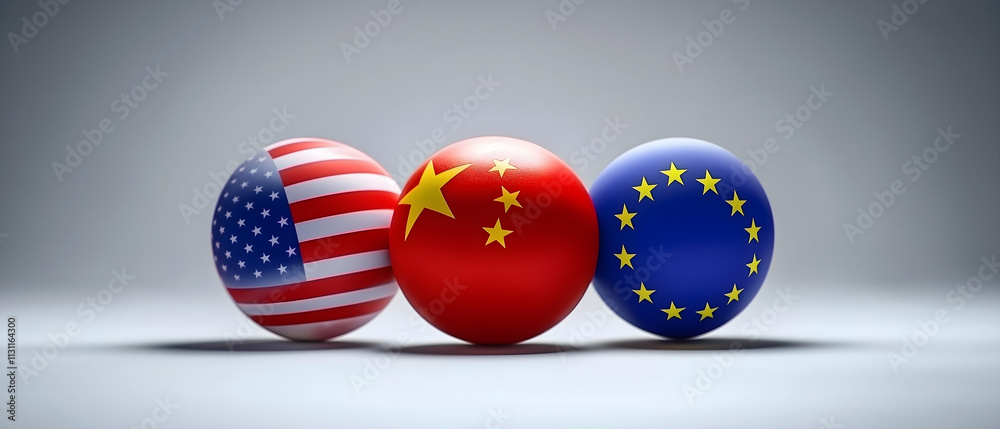 3 country flags: american, chinese & european union printed on balls ...