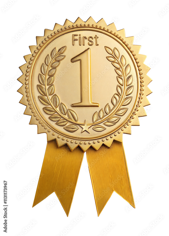 Golden badge for first prize winner. isolated on transparent background ...