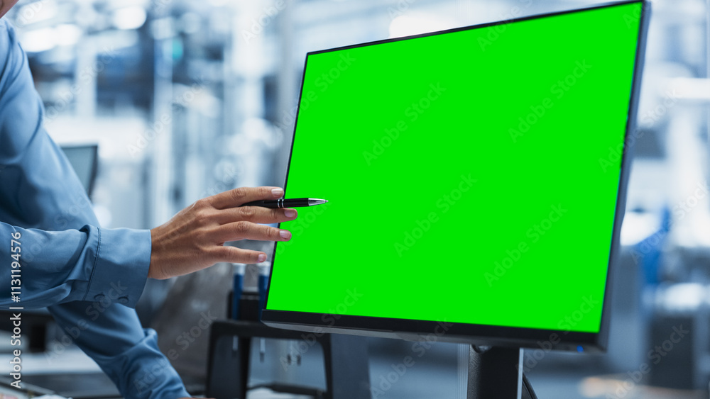 Close Up On Green Screen Of Desktop Computer With Chromakey On Display ...