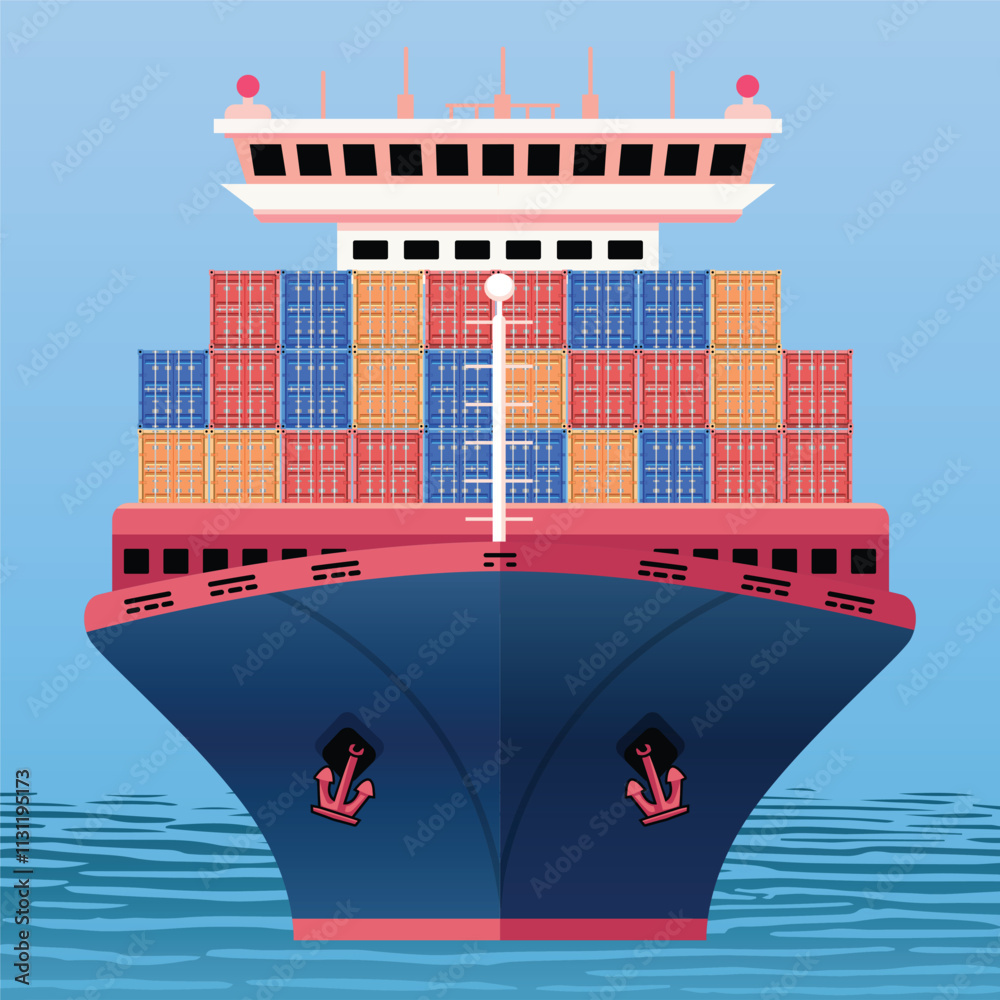Realistic Cargo ship vector, container ship outline vector art ...