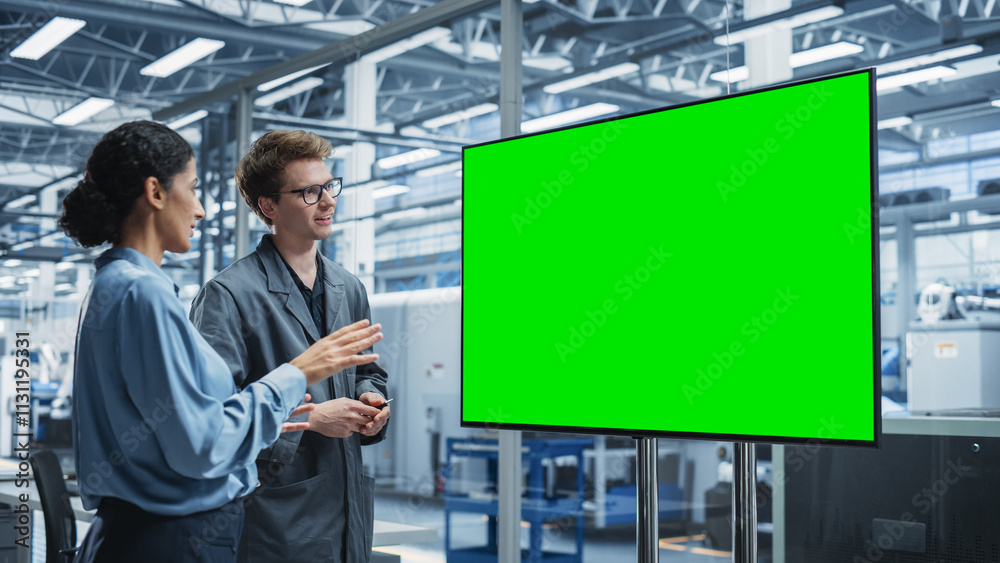 Meeting In Office Of Autonomous Factory With Robotic Arms: Hispanic ...