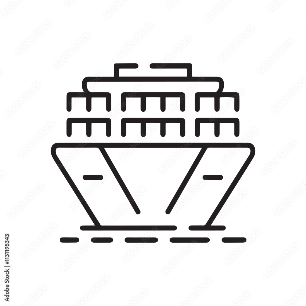Cargo ship outline, container ship outline vector art illustration icon ...