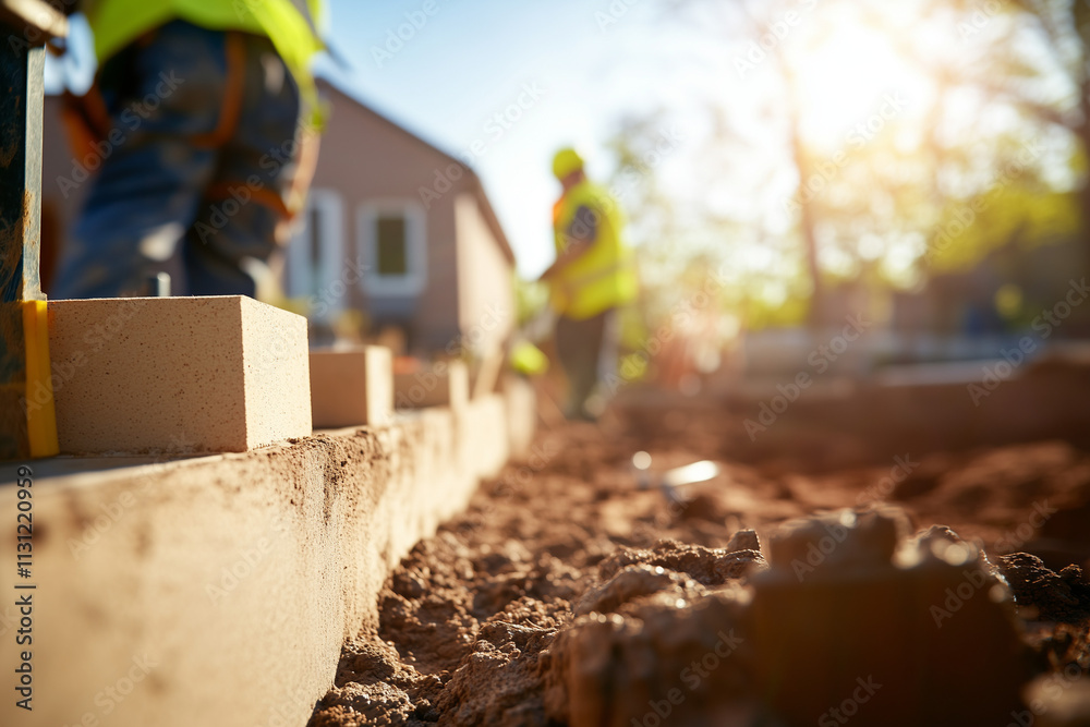 A construction site, initial stages of building a foundation for a ...