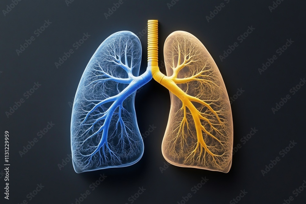 3D medical illustration showcasing the human respiratory system with ...