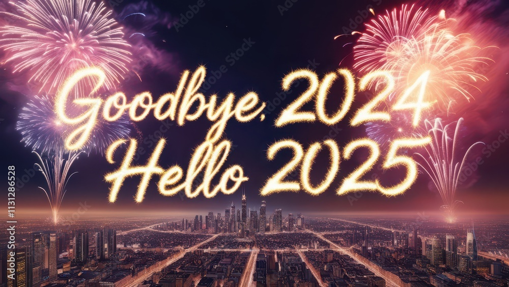 Goodbye 2024 Hello 2025 with background city bright fireworks Stock ...