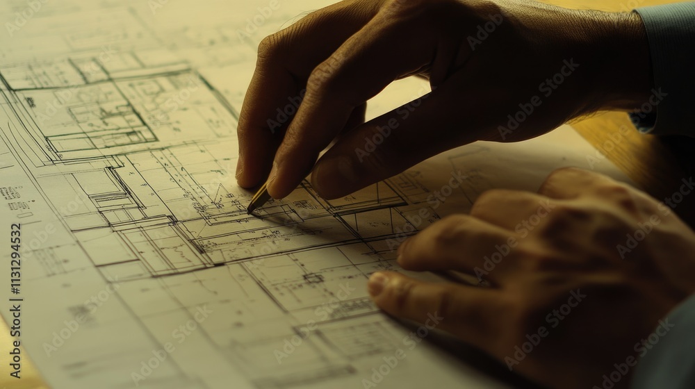 Detailed Cost Estimation Hands Engaged In Blueprint Analysis And Measurements For Architectural