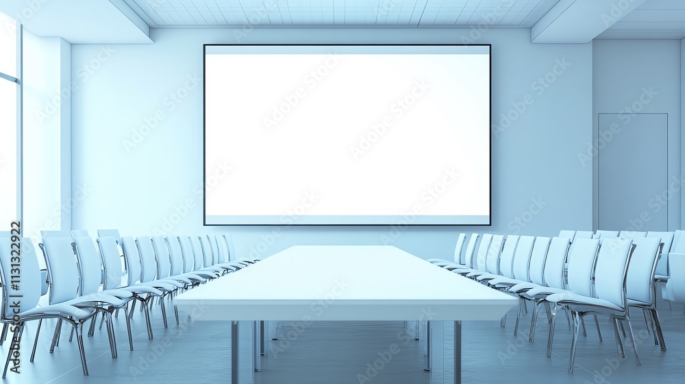 Modern Conference Room with Blank Presentation Screen, Minimalist ...