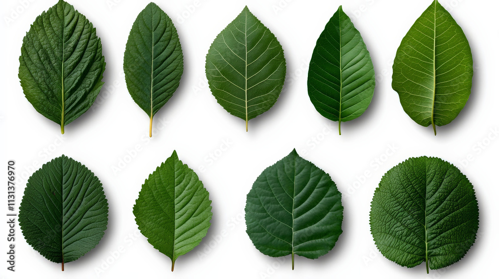 Green Leaves Collection: A set of ten lush, vibrant green leaves ...