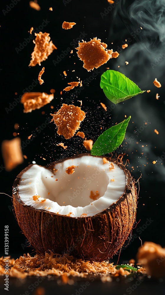 Vietnamese rau cau dua, coconut jelly in a coconut shell, Southeast ...