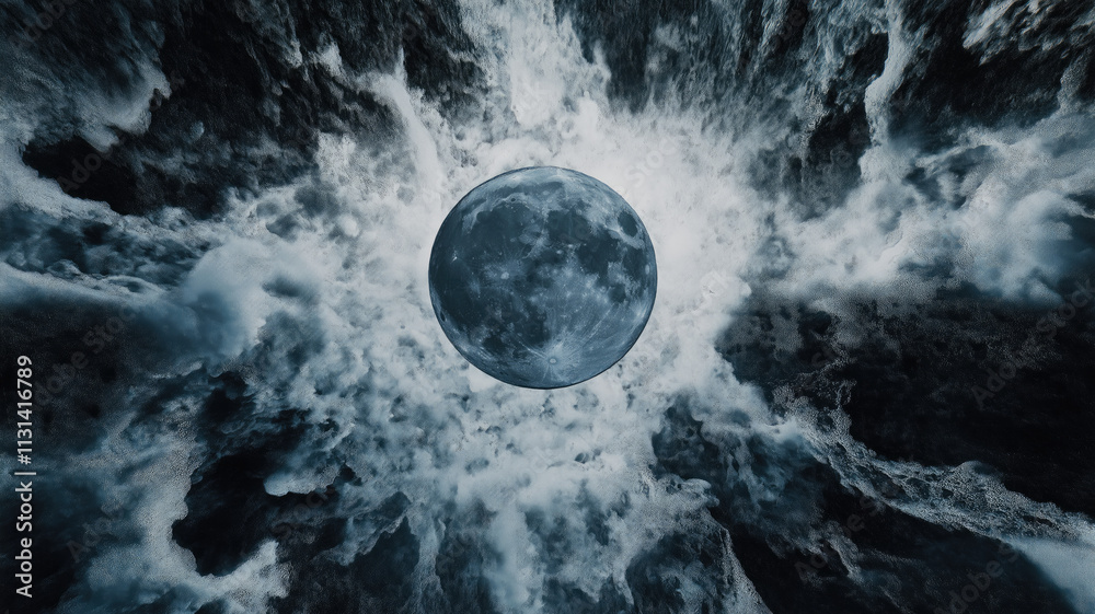 Extremely detailed Extreme closeup, unreal imagination with Moon, boca ...