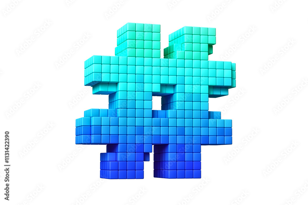 Pixel art style Hashtag symbol made of 3D cubes in gradient, to green ...