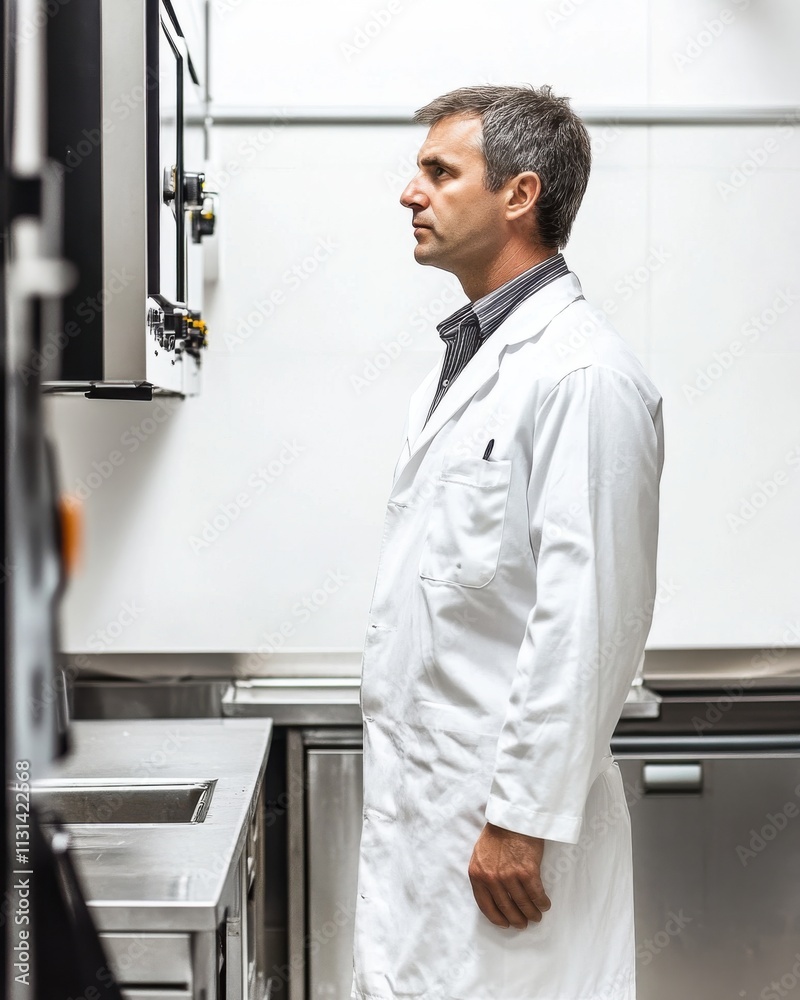 Health inspector assessing kitchen cleanliness and safety standards ...