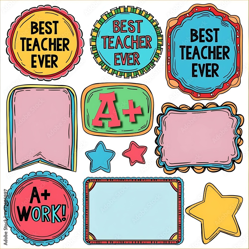 Clip art set featuring “Best Teacher Ever” badges,certificate templates ...