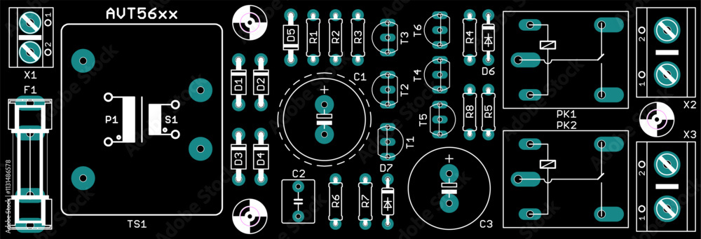 Placement of components of radio elements (contact pads and seats) on ...