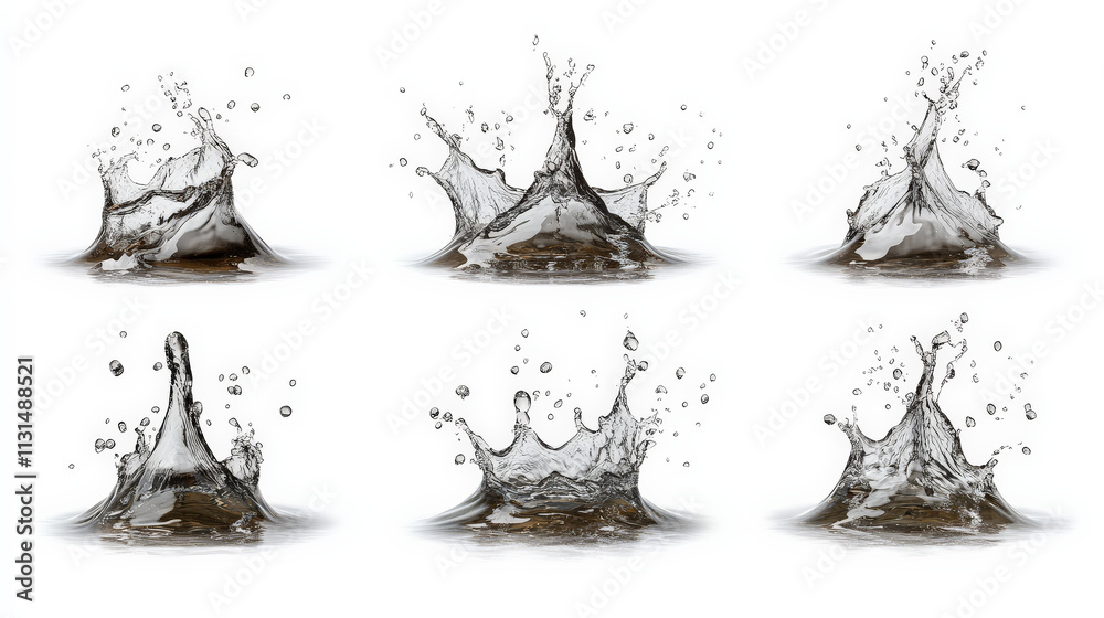 Water Splash Collection: Six dynamic water droplets impacting a surface ...