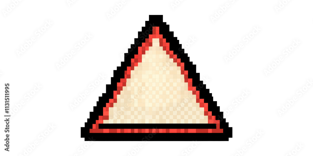 Pixel art style caution triangle sign isolated on transparent ...