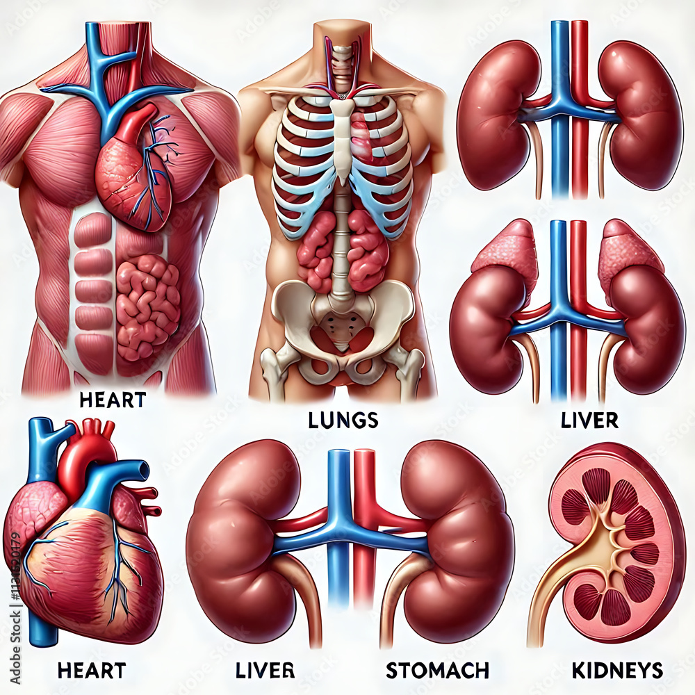 Realistic human body inside organs vector illustration. human Heart ...