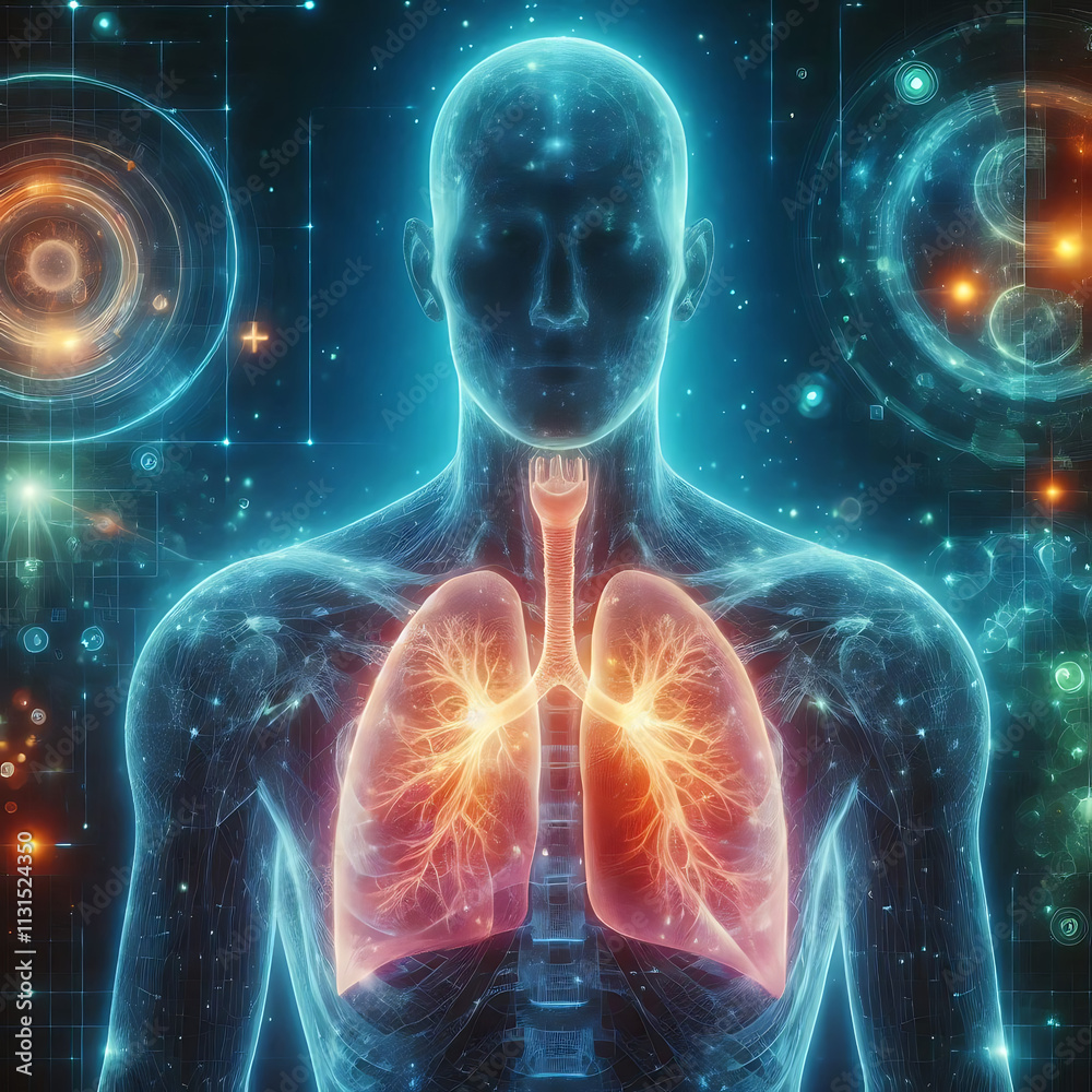 Abstract blue human lungs. Lungs anatomy, left and right lung, trachea ...