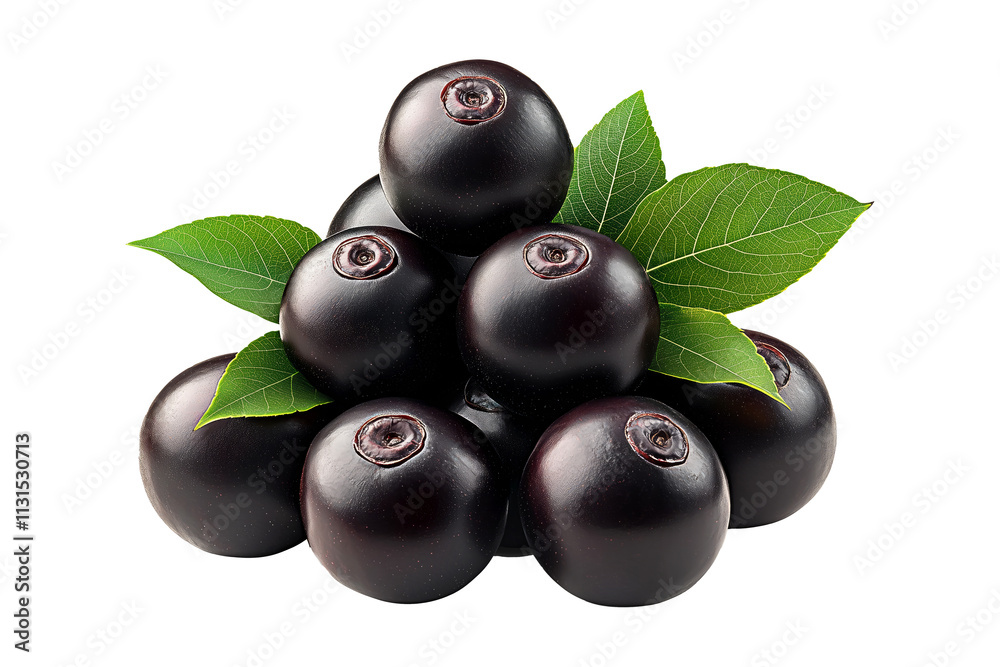 Fresh dark purple acai or Jabuticaba berries with green leaves ...