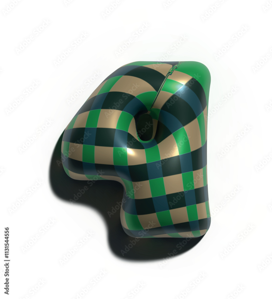 Números 4, 3D estilo globo: verde con lineas figuras volumétricas y ...