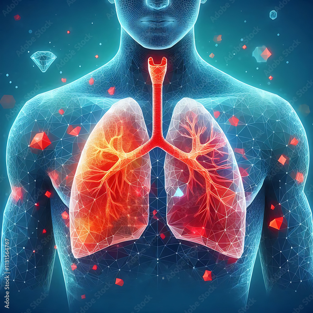 Abstract blue human lungs. Lungs anatomy, left and right lung, trachea ...