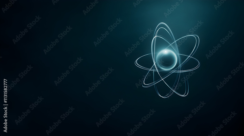 A simple line-drawing of an atom with electrons shown as circles ...