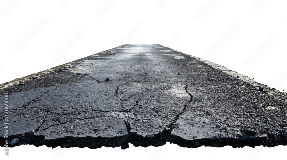 cracked asphalt road with rugged texture isolated on transparent ...