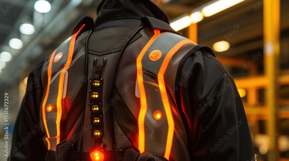 A detailed view of an ARenabled safety vest equipped with sensors to ...